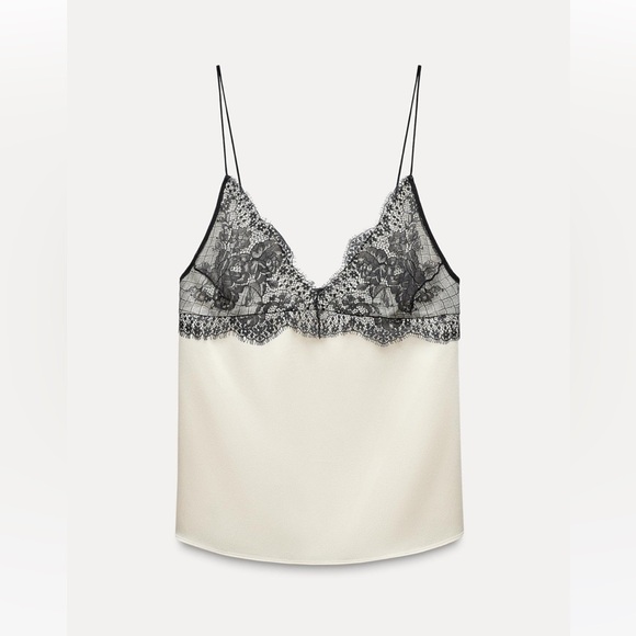 Zara | Tops | Zara Zw Collection Lingerie Style Cream Cami Top S With ...